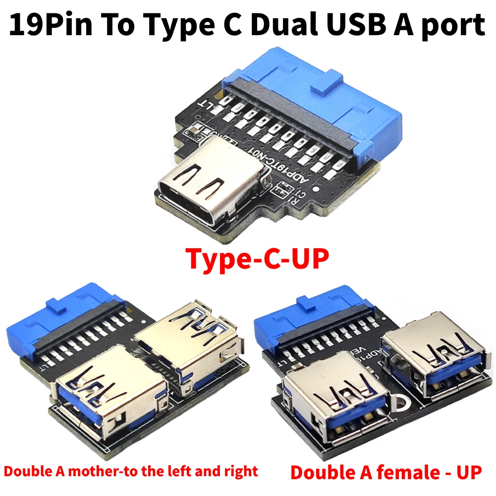 19Pin-To-Type-C-Dual-USB-A-Female-Front-Connector-Converter-USB3-2Gen1 ...