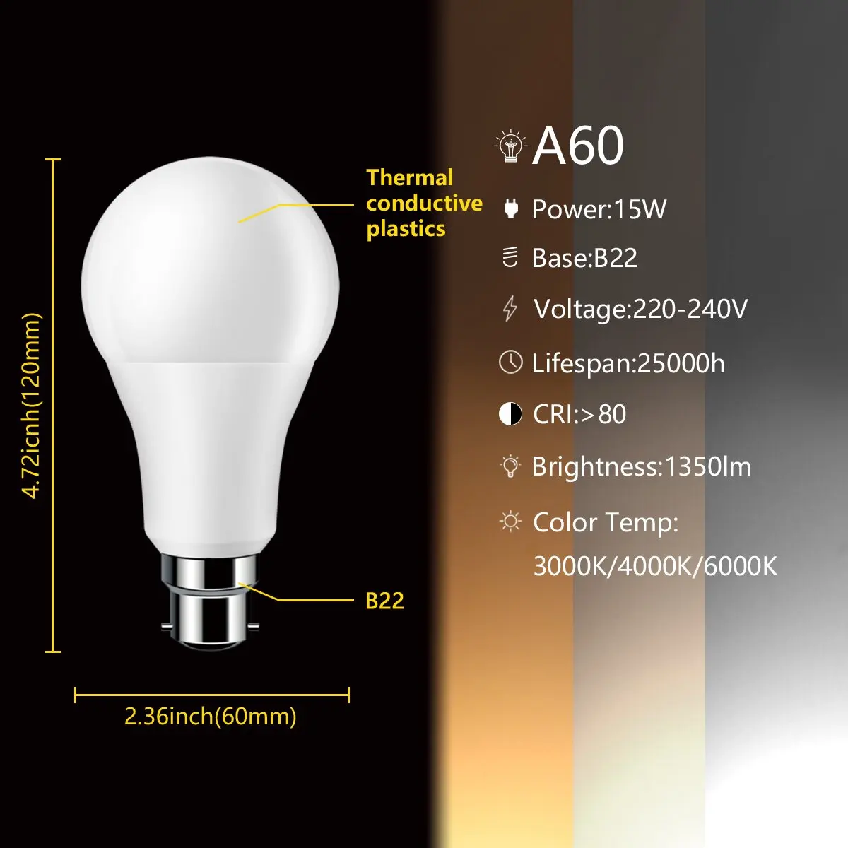 Ampoule,A60 9W E27-6000K-6PCS--Ampoule Led Haute Luminosité, Lampe 5w ...