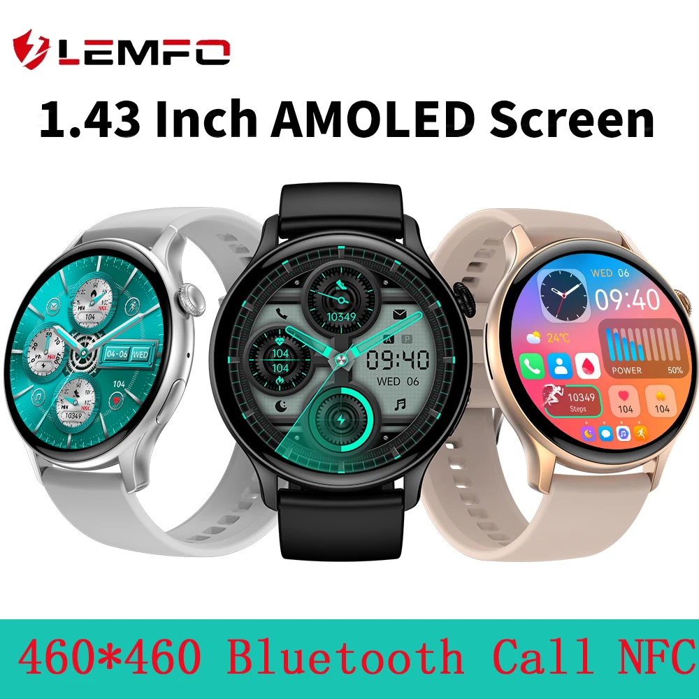 LEMFO 새로운 스마트 워치 남성 여성 2023 466*466 블루투스 전화 1.43 인치 BT 5.0 Amoled 화면 건강 모니터링 Smartwatch ...