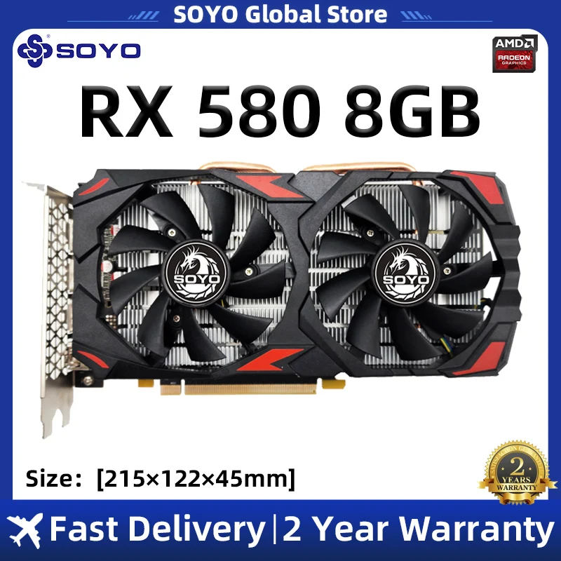 SOYO RX580 8GB Graphics Card GPU GDDR5 256Bit 8Pin PCIE 3.0×16 for ...