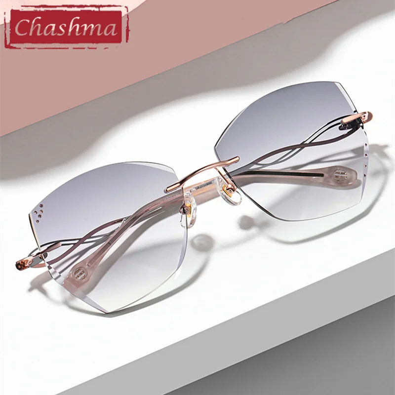 Women-Rimless-Eyeglasses-Luxury-Sunglasses-Tint-Crystal-Titanium ...