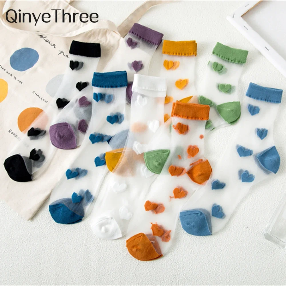 Summer Cute Love Transparent Women Socks Comfortable Sexy Heart Pattern ...