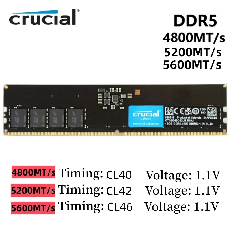 Original-Crucial-RAM-16GB-32GB-DDR5-5200-5600mhz-CL42-CL46-UDIMM-Micron ...