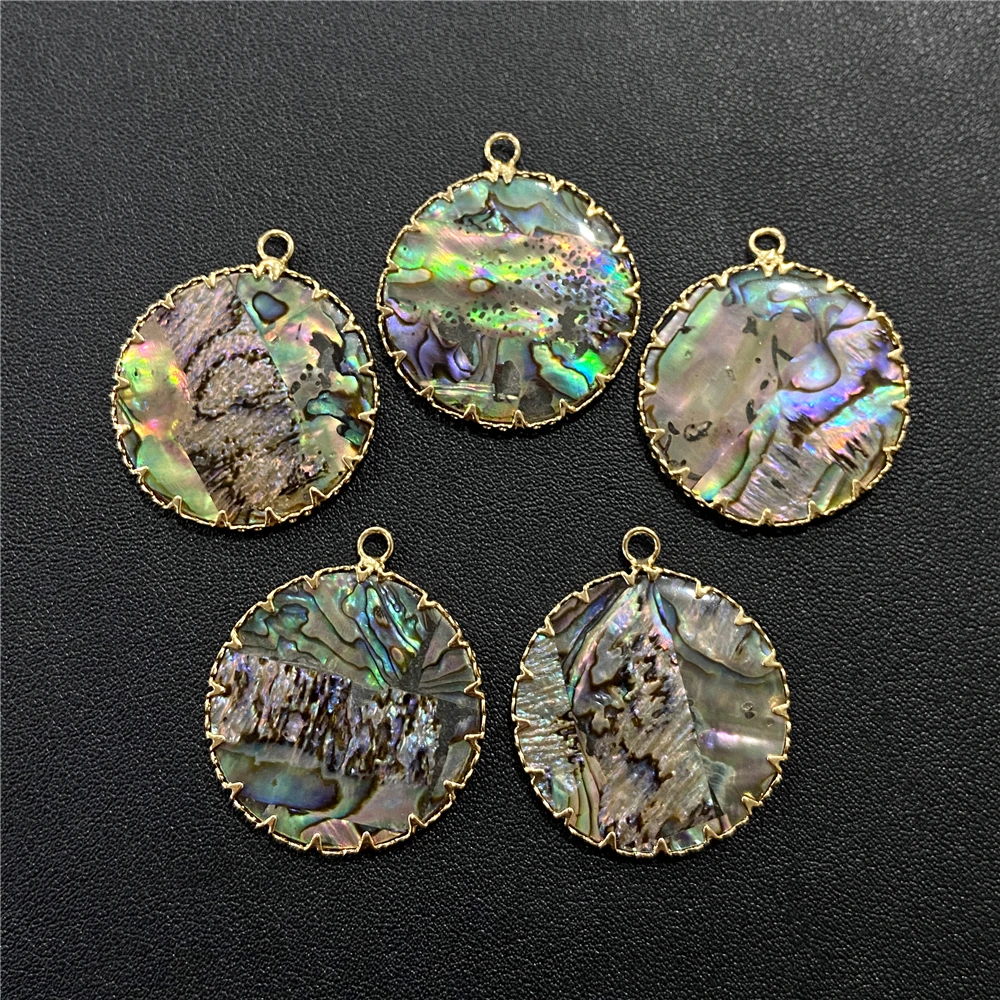 2PCS Natural Colourful Shell Pendant Round Elegant Shell For DIY ...