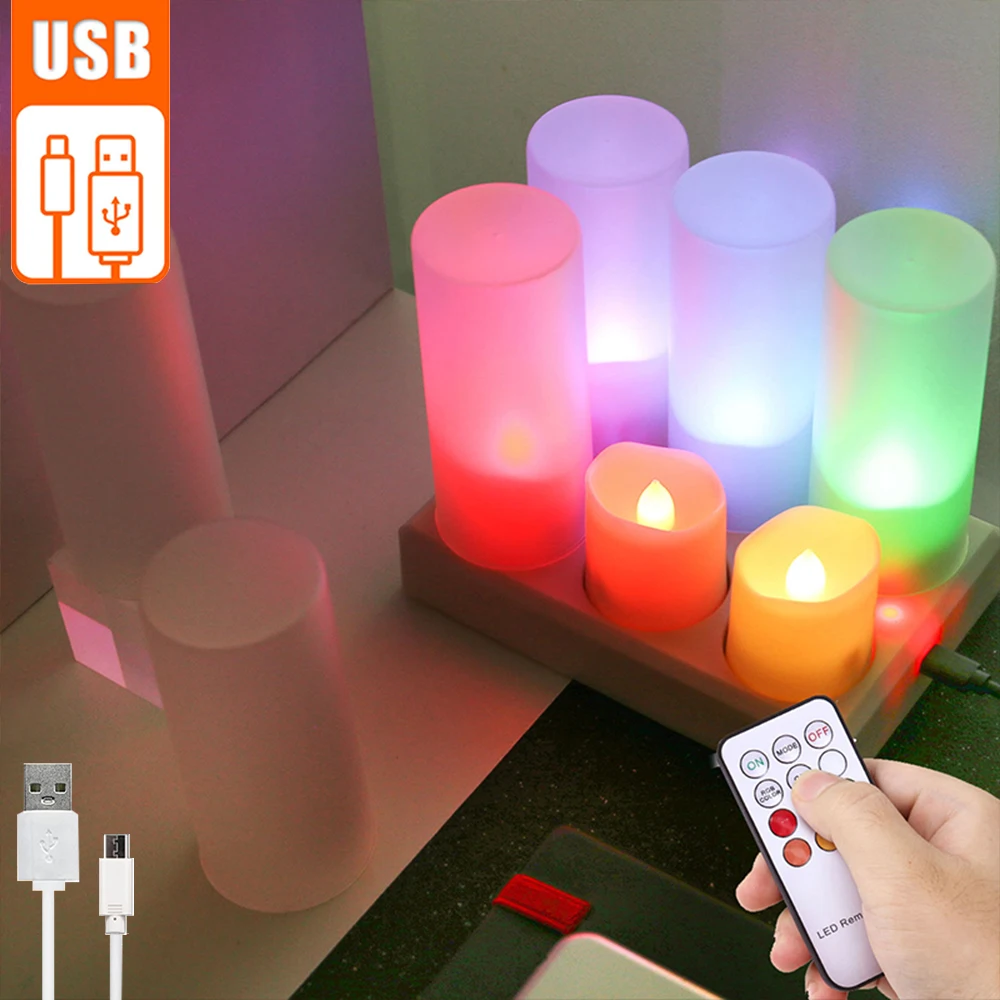 Led-Candles-With-Batteries-Timer-Remote-Change-Color-USB-Rechargeable ...