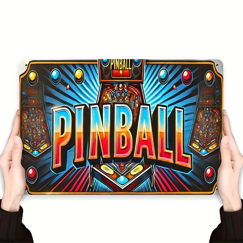 [2D Flat] 1pc Retro Pinball Machine Metal Sign - 7.87x11.81inch Vibrant ...