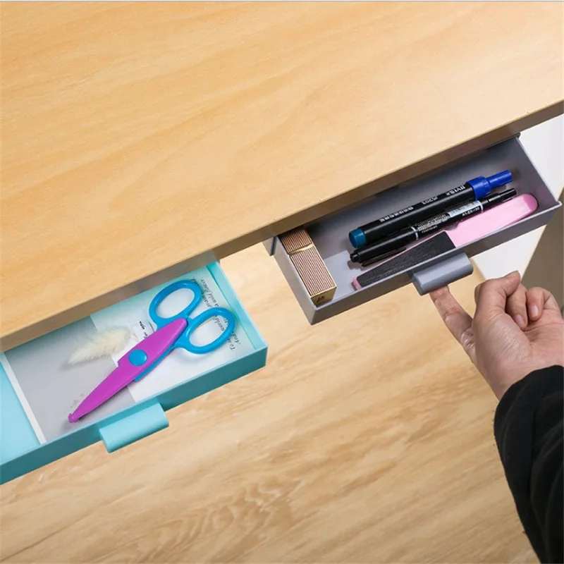 Hidden Self Stick Drawer Storage Box Wall-mounted Office Stationery ...