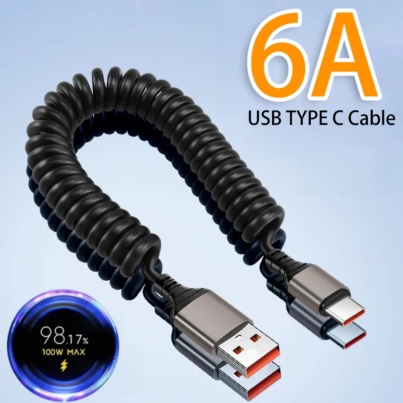 6A-USB-Type-C-Fast-Charging-Cable-USB-Type-C-to-Type-C-Carplay-Spring ...