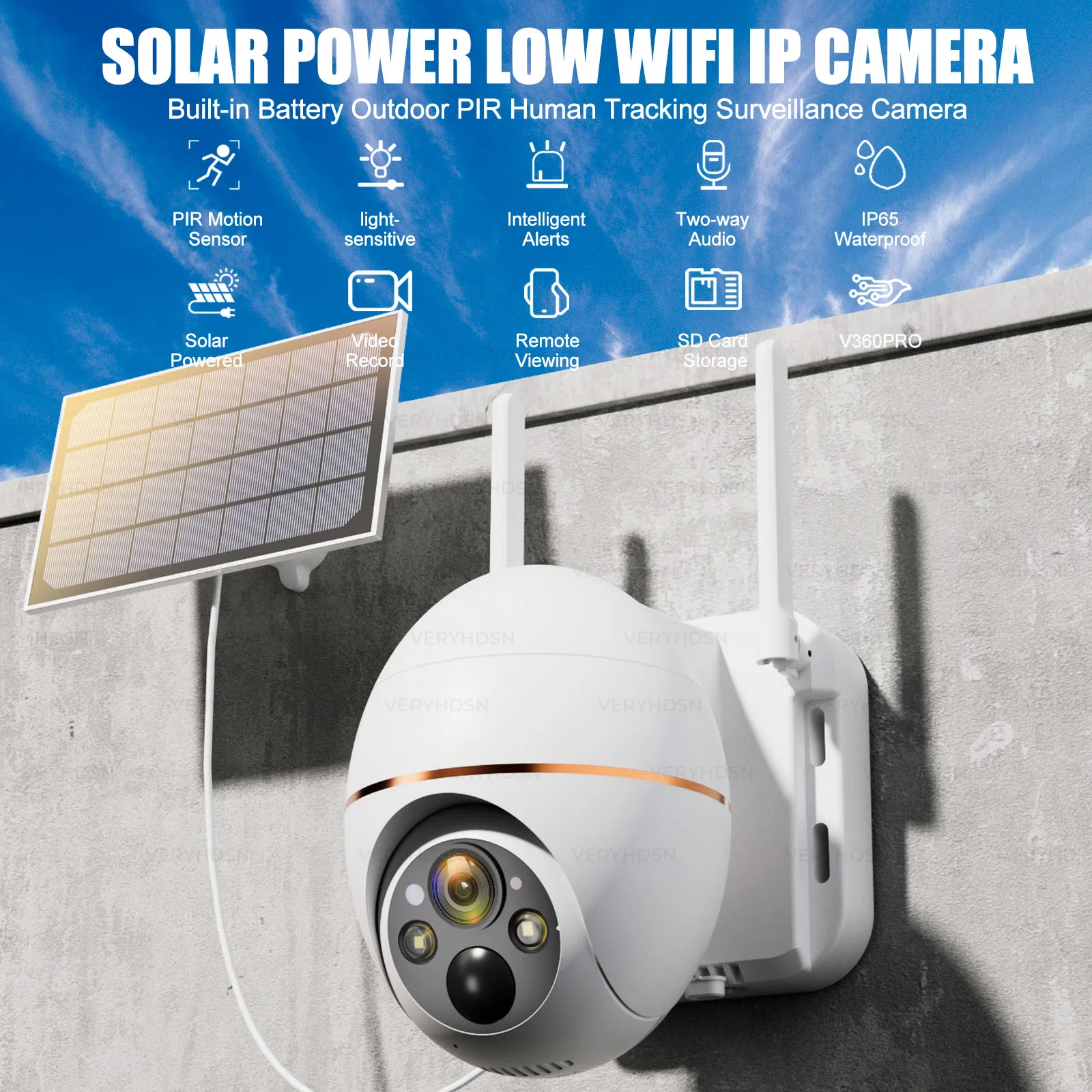 Solar Camera 5MP WIFI Video Surveillance HD Night Vision PTZ IP Camera ...