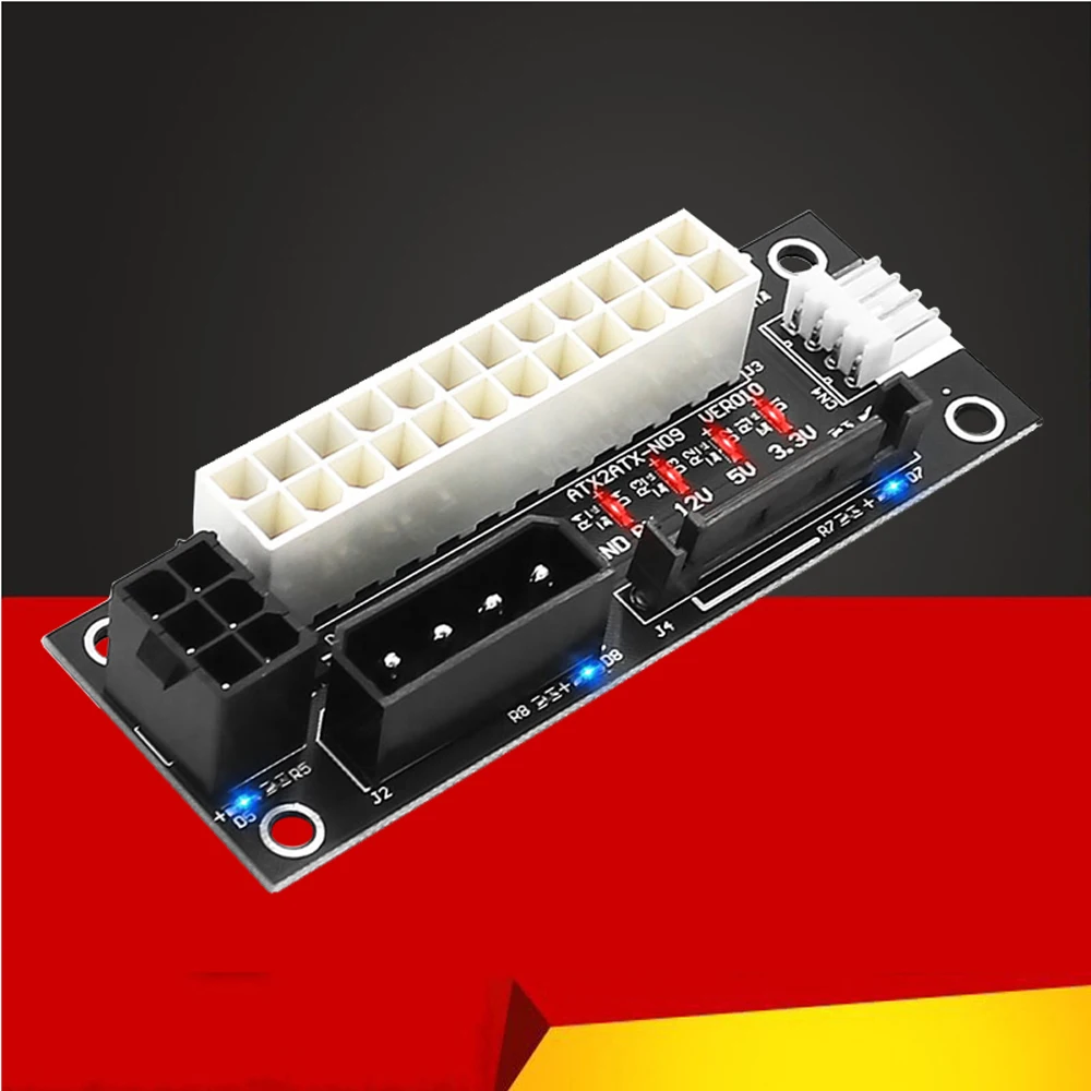 Dual PSU Power Adapter ATX 24Pin to Molex 4Pin/SATA/6Pin Power Supply ...