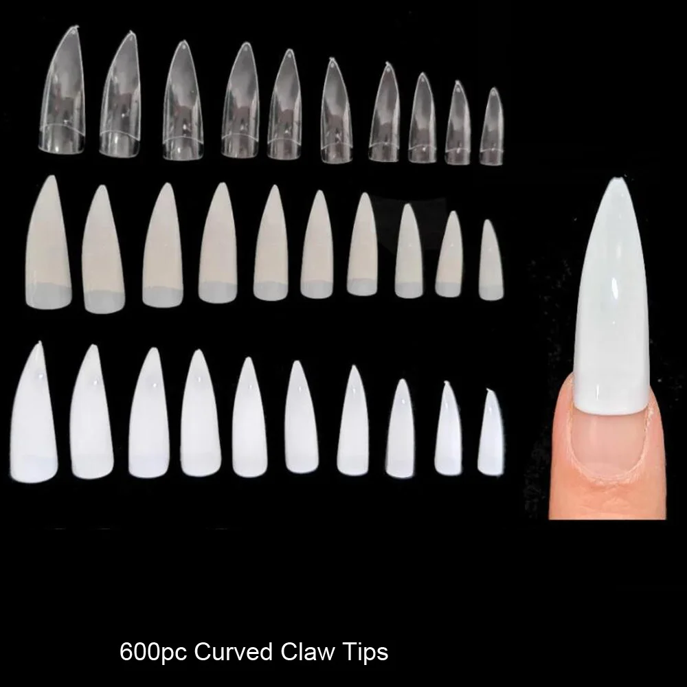 600 Pieces Manicure Eagle Claw Shaped Fake Nails Tips for Nail Art ...