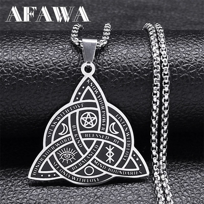 Witch Triquetra Trinity Celtic Knot Necklace Stainless Steel Pentagram ...