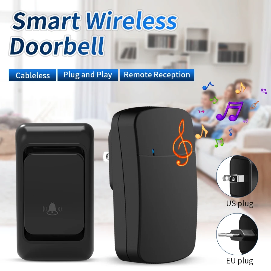 Outdoor-Wireless-Doorbell-EU-US-Plug-23A-12V-Battery-Waterproof-Smart ...