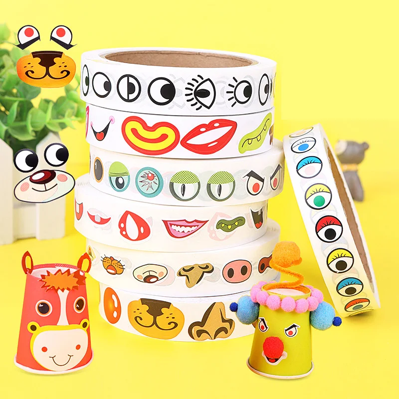 1000Pcs-Roll-Cartoon-Eyes-Nose-Mouth-Stickers-With-Self-Adhesive ...