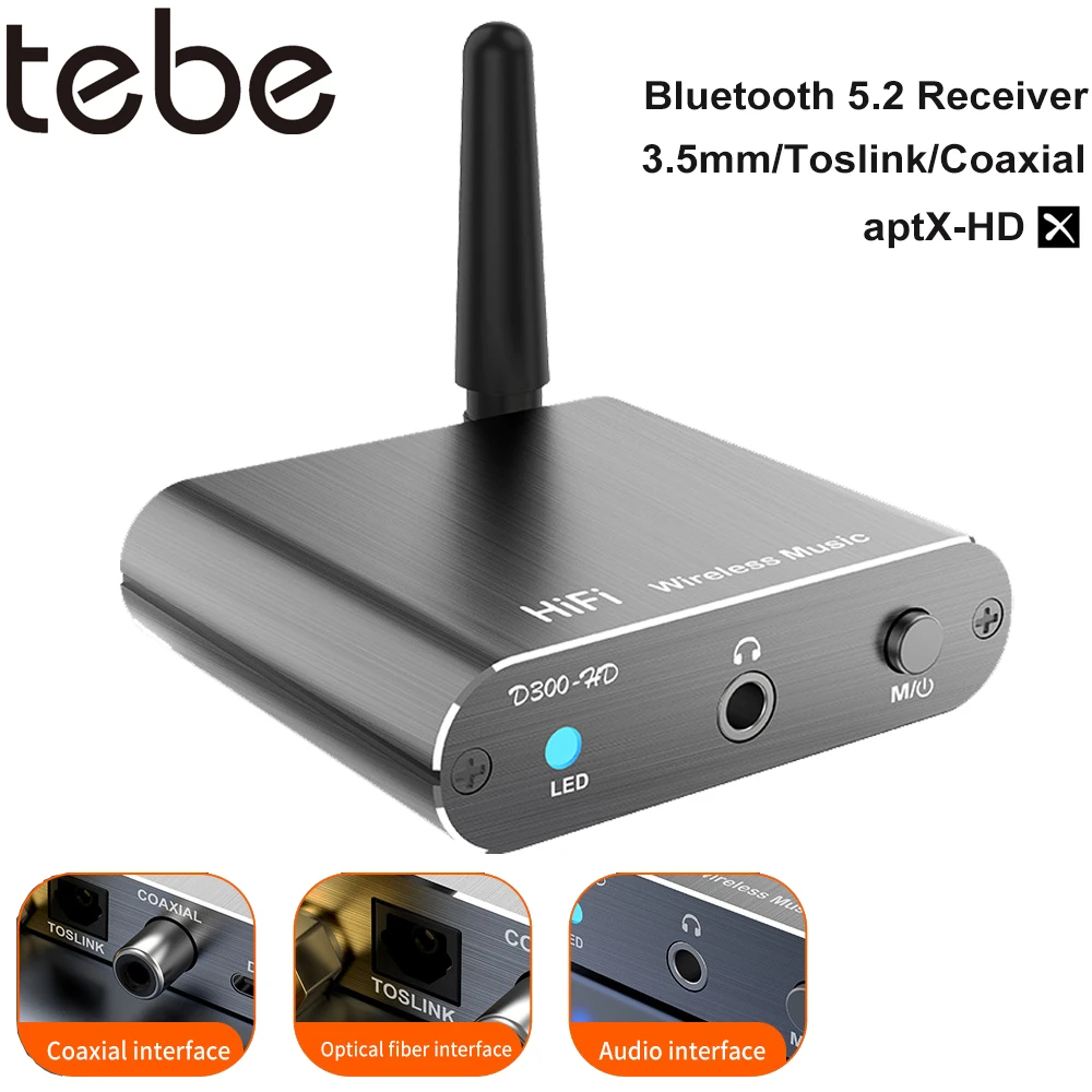 Tebe aptX HD Bluetooth 5.2 Music Receiver HIFI Wireless Audio Adapter ...