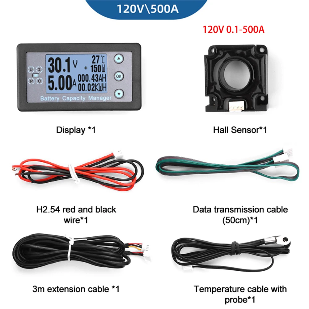DC8-120V-50-500A-60KW-Battery-Monitor-Hall-Sensor-Coulomb-Tester ...