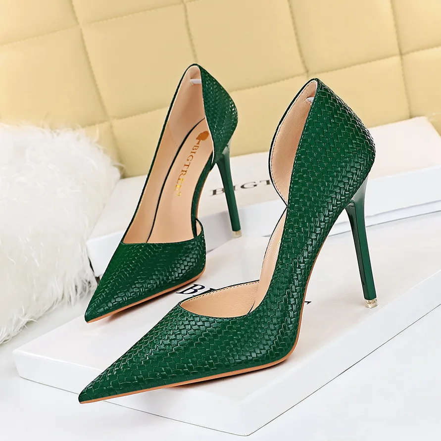 BIGTREE-Shoes-Green-Designer-Fish-Scale-Silk-Women-Pumps-Autumn-Pointy ...