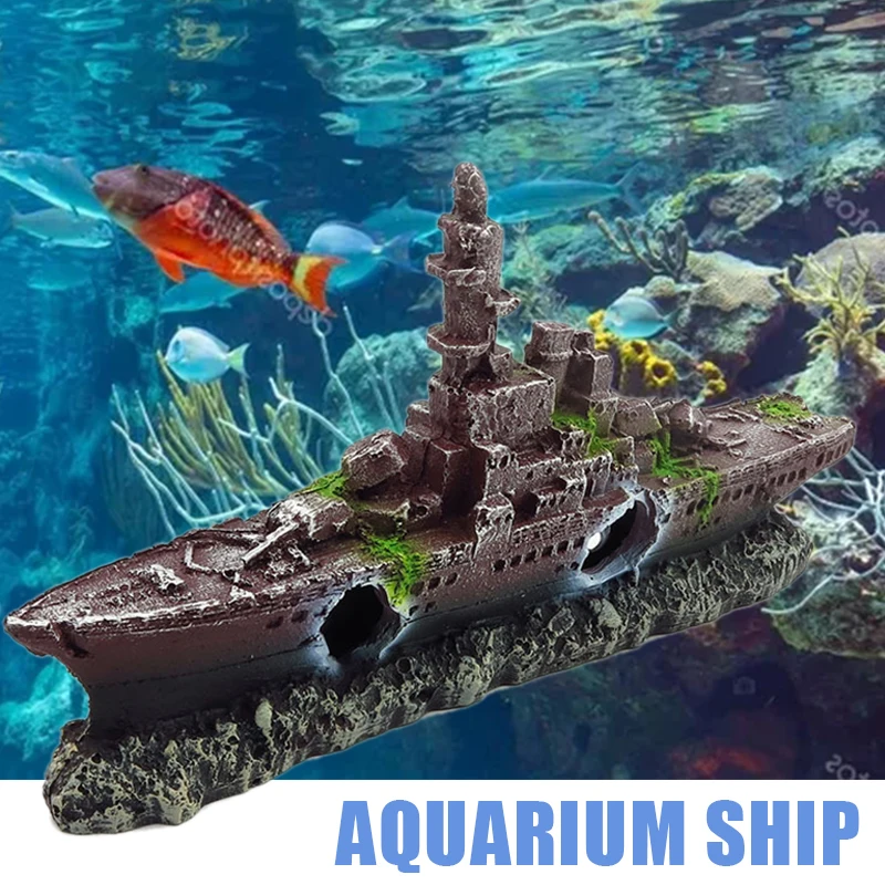 Aquarium Ship Wreck Ornament Destroyer Navy War Boat Fish Tank Cave ...