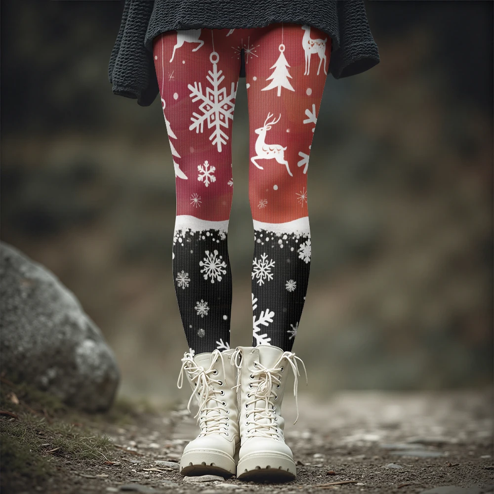 Pantalon de Yoga épais et chaud imprimé flocon de neige et renne pour ...