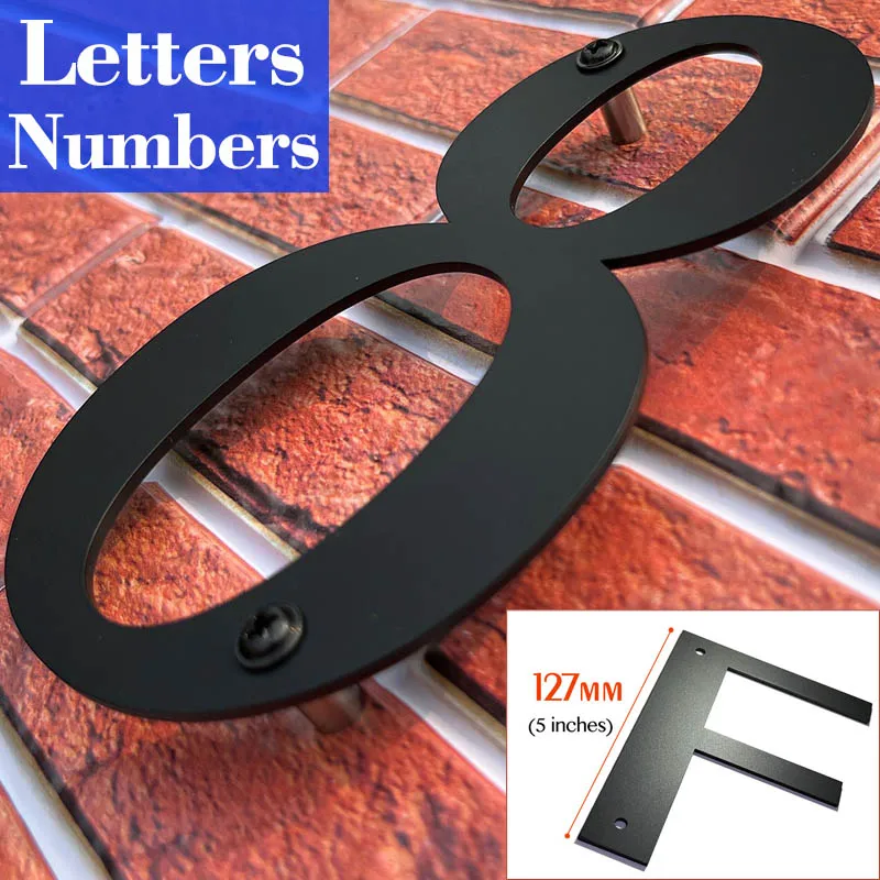Black 127mm Stainless Steel Floating House Numbers Letters Doorplates 5 ...