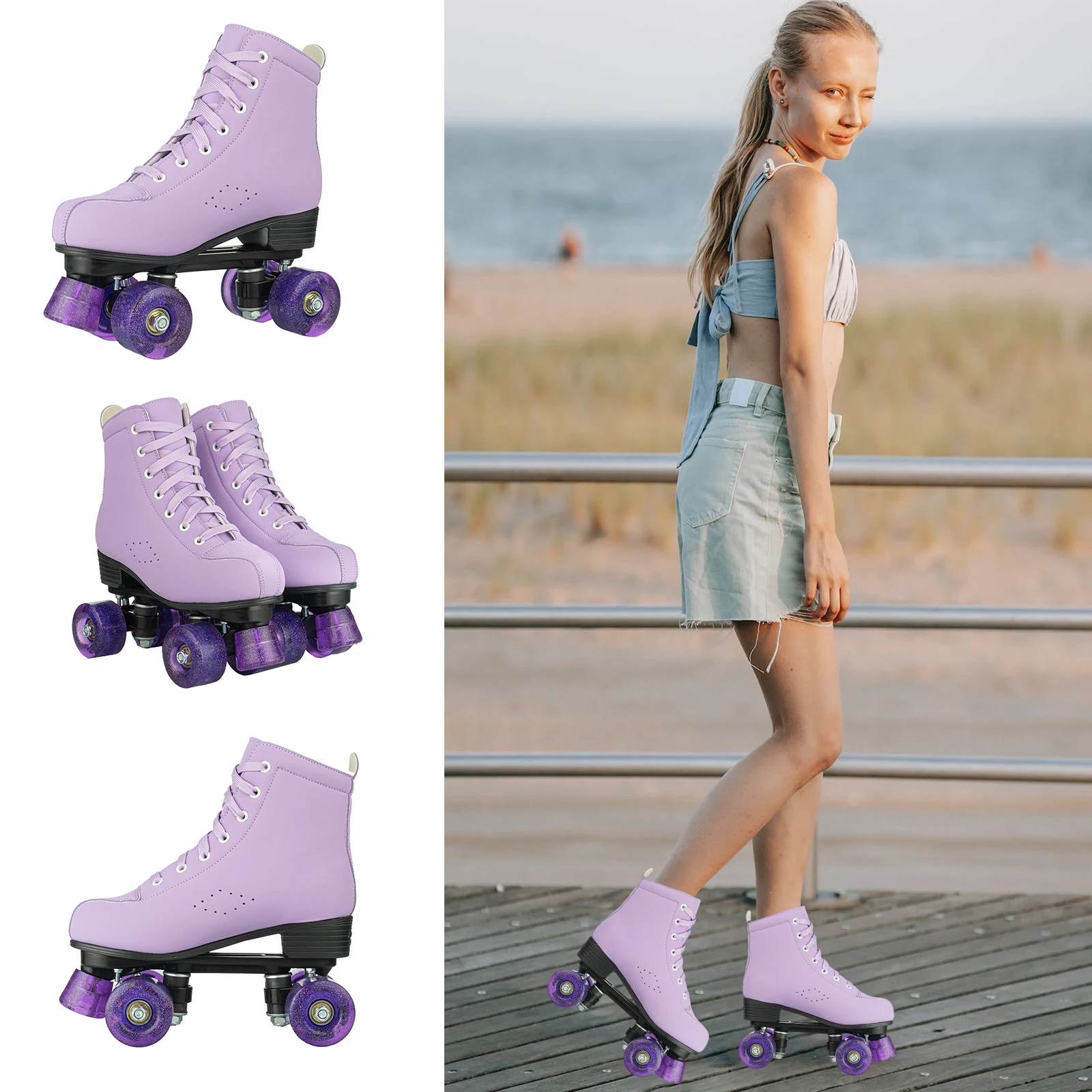 Adult-4-Wheels-Shoes-Quad-Roller-Skates-Flashing-Wheel-Skate-For-Women ...