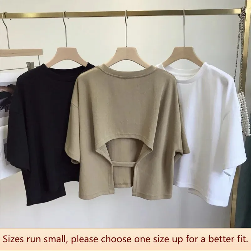 Short-Backless-T-shirt-Women-Sweet-Spicy-Style-Summer-Round-Neck-Loose ...