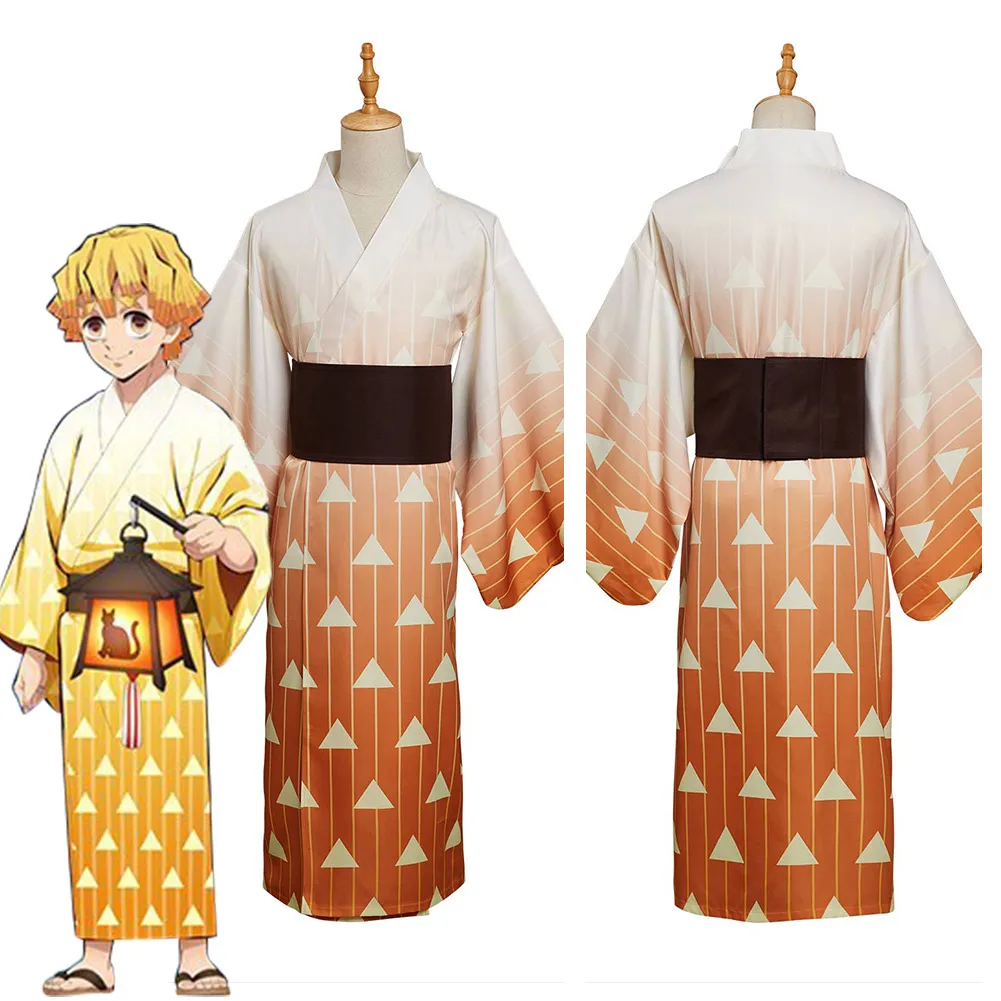 Anime Demon Slayer Kimono Agatsuma Zenitsu Cosplay Costume - AllCosplay.com