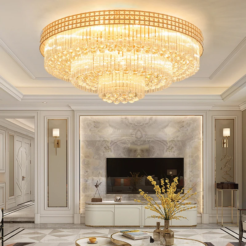 Modern Large Crystal Ceiling Lights for Living Room Lustres LED Gold ...