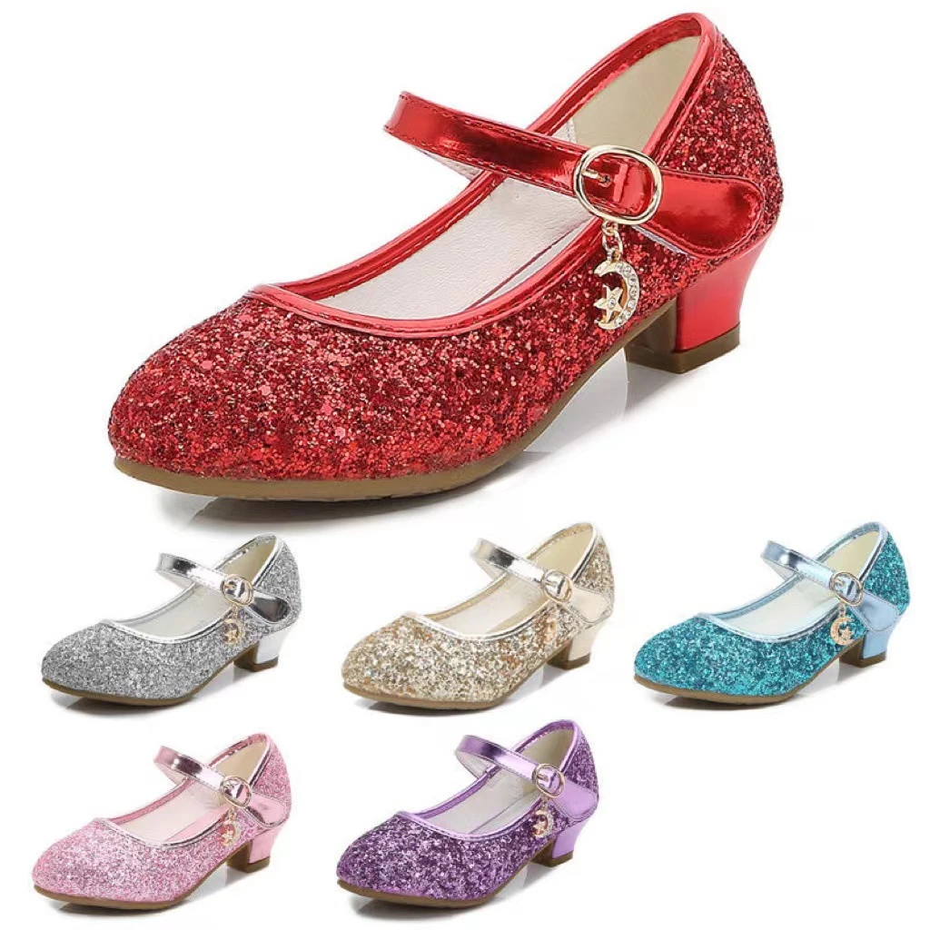Girls Shoes Children High Heel Glitter Crystal Sandals Fashion Buckle ...