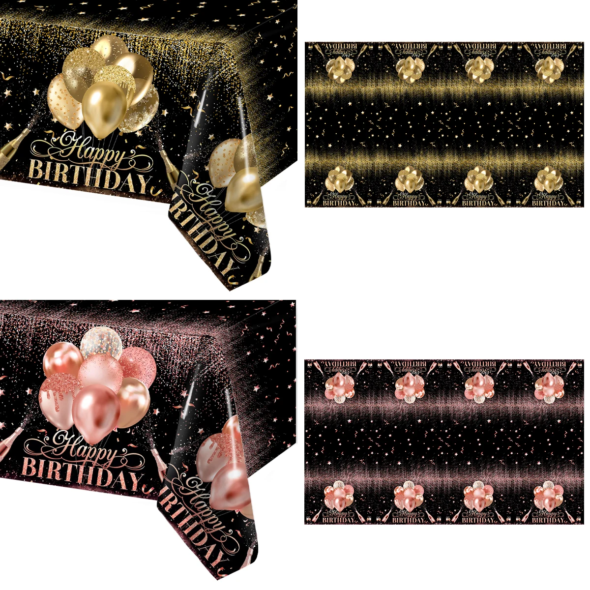 Black Gold Birthday Tablecloth 18 30 40 50 Birthday Tablecloth Balloon ...