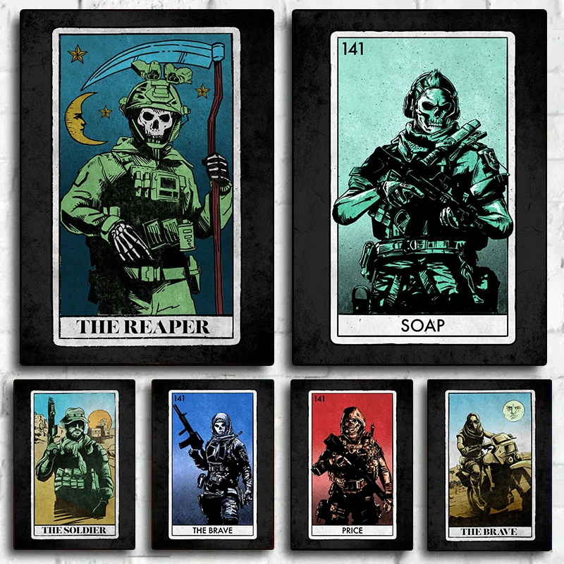 MW-II-Cartel-Cards-Posters-Canvas-Painting-The-Reaper-Simon-Ghost-Riley ...