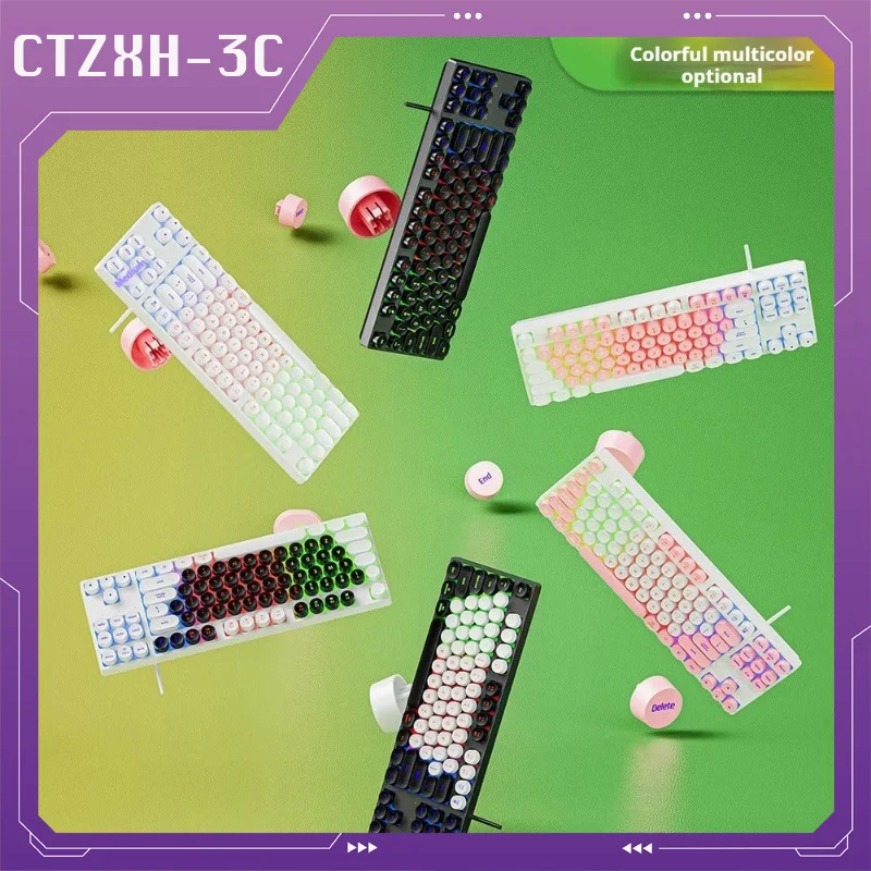 Dk100-87-Key-Wired-Mechanical-Feel-Keyboard-Retro-Punk-Office-Esports ...