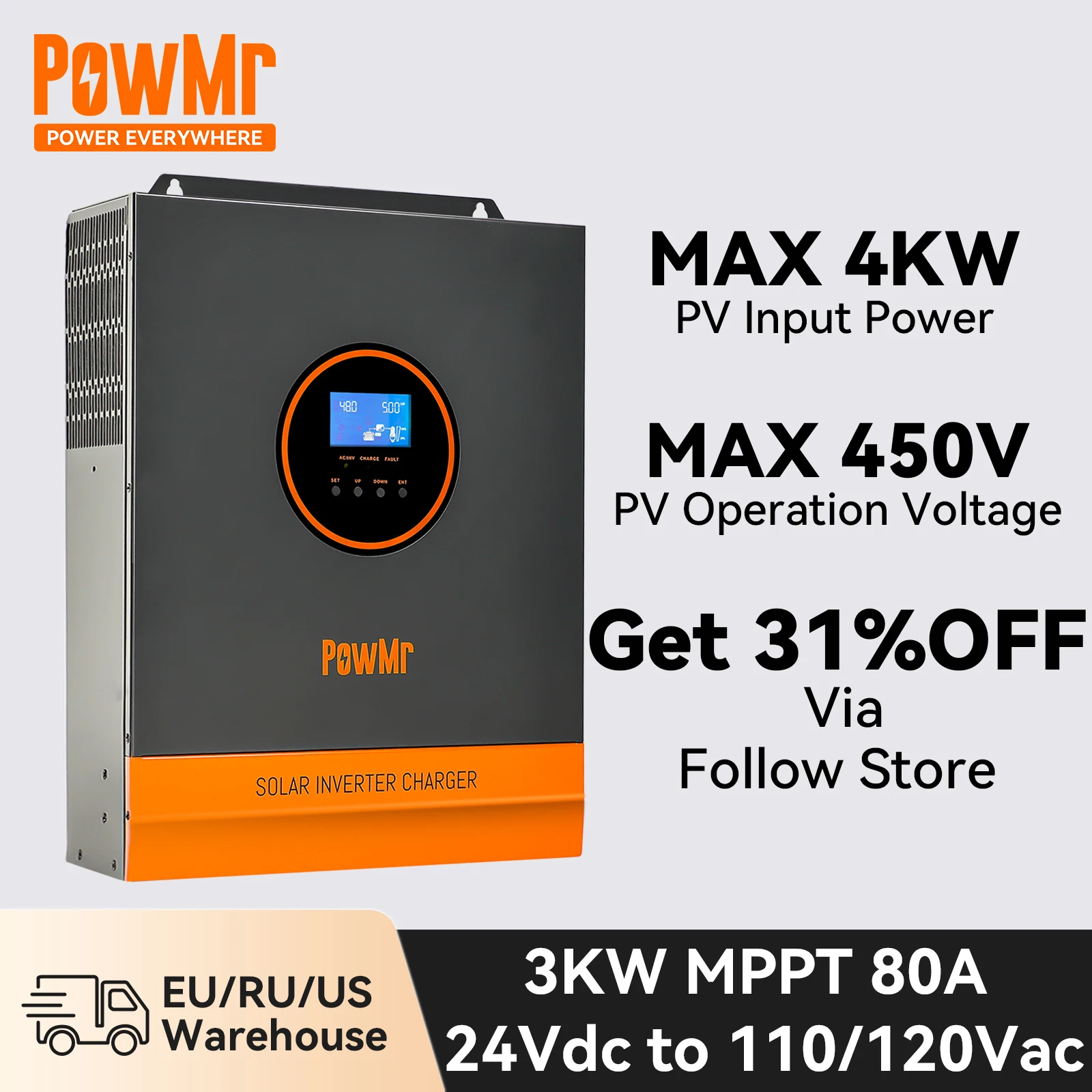 PowMr-110V-3KW-24V-MPPT-Solar-Inverter-Hybrid-80A-110V-120V-Off-Grid ...