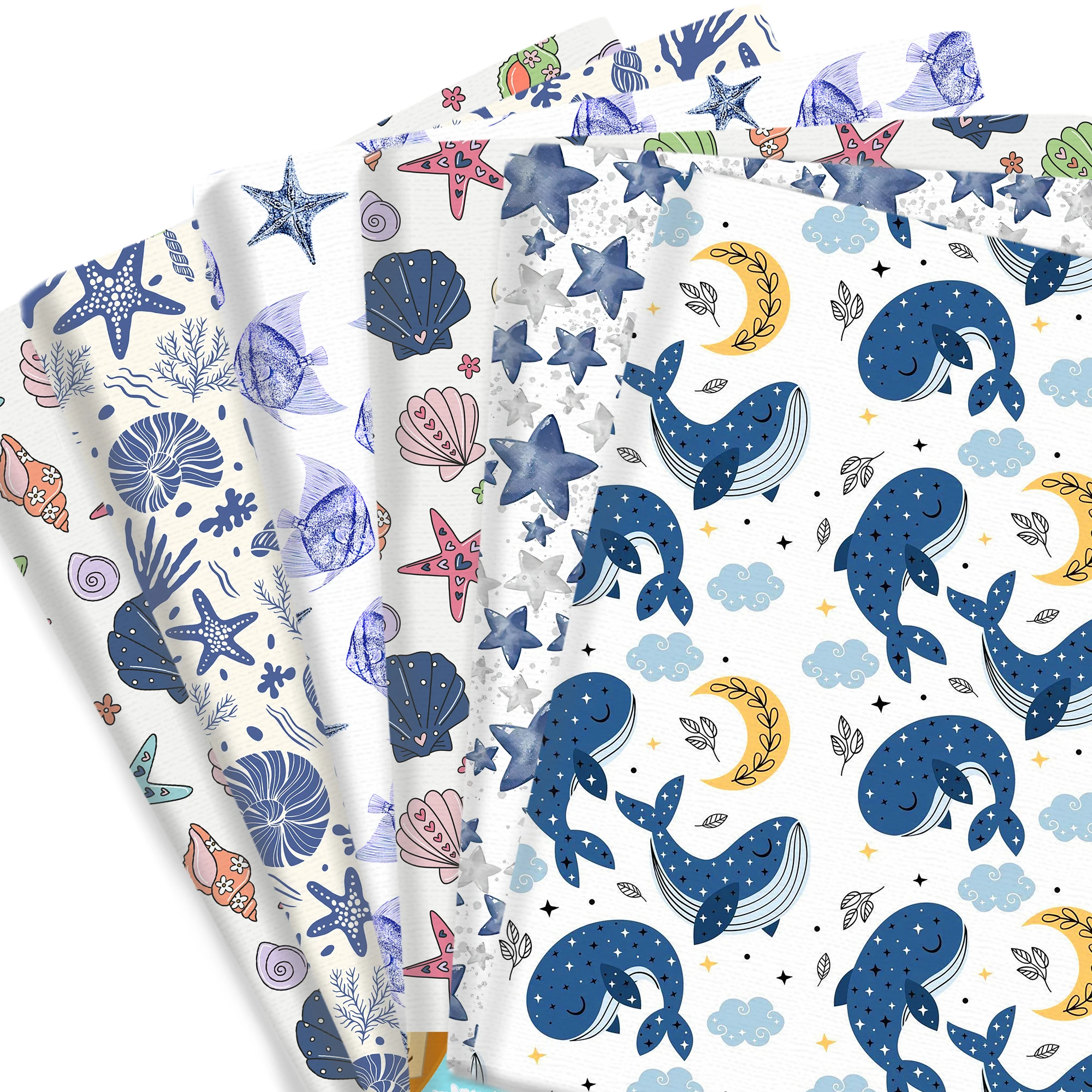 50*145cm Conch Dolphin Ocean Series Polyester Cotton Fabric For DIY ...