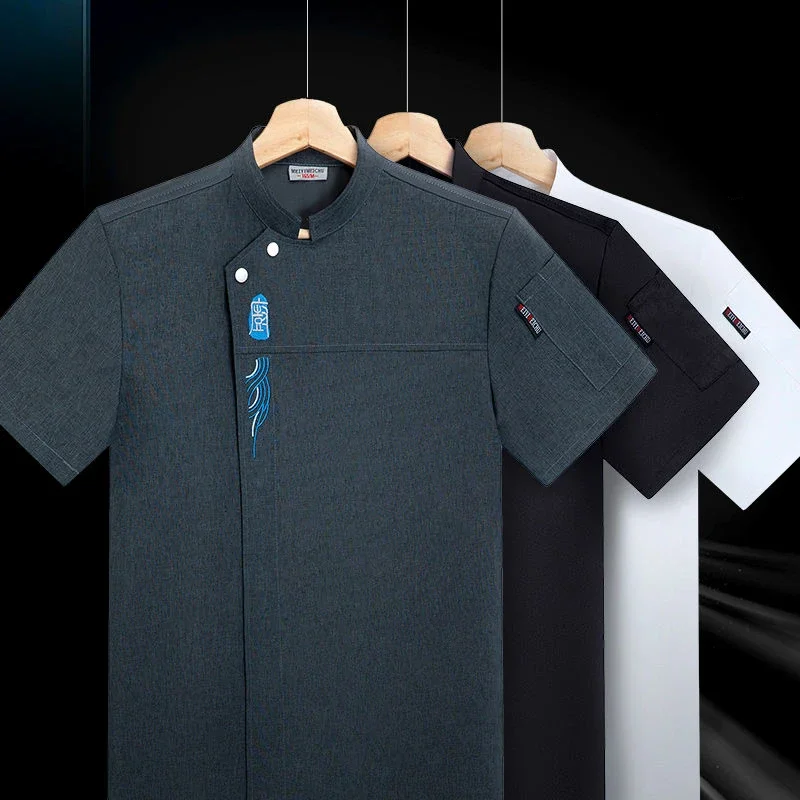 Grey-Short-Sleeve-chef-uniform-Cook-Coat-Chef-Jacket-Chef-T-shirt-Baker ...