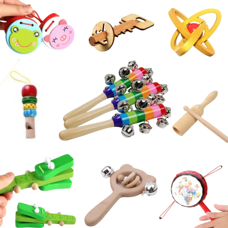 2023 Toddlers Wooden Baby Rattle Toy Musical Instruments Music Wooden ...