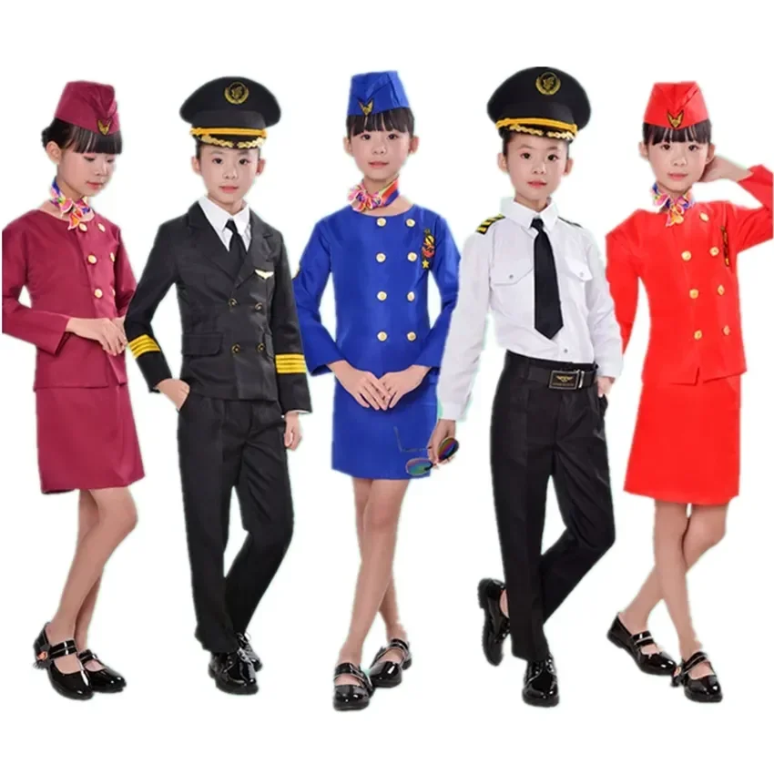 90-160cm-Kids-Aircraft-Cosplay-Costume-Halloween-Party-Stewardess-Suit ...