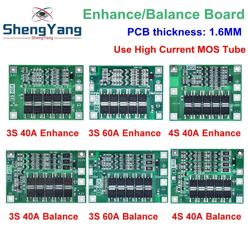 3s 4s 20a 40a 60a Li-ion Lithium Battery Charger Protection Board 18650 ...