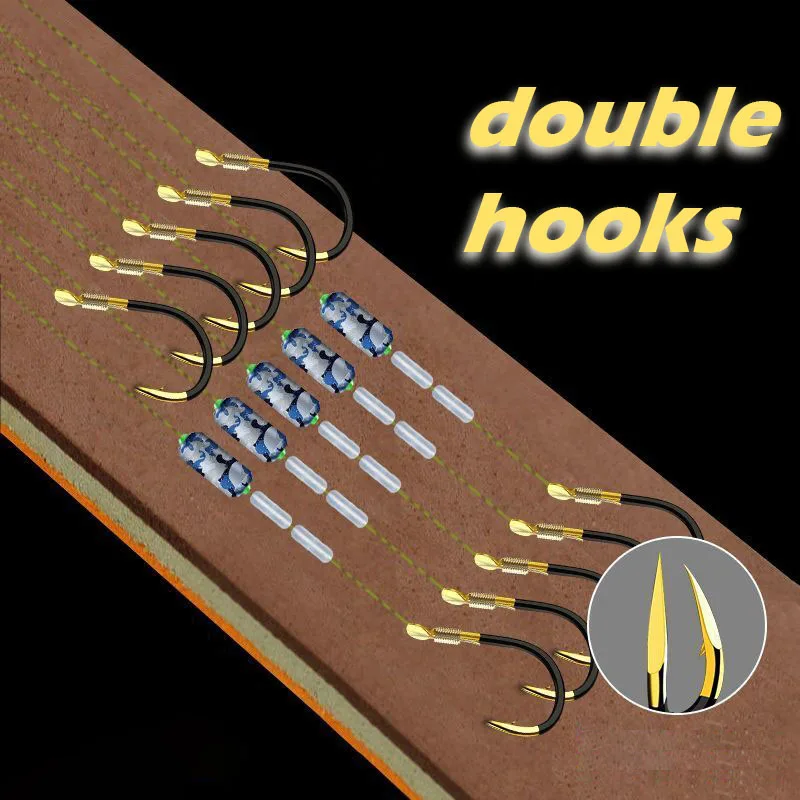 5Pcs/Lot Double Hooks Fishing Hook japan with snap rolling swivel Anti bite fishing Nylon line ...