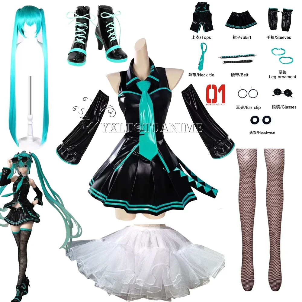 in stock Anime Miku Cosplay Full Set Costume Miku 16TH Cosplay Leather ...