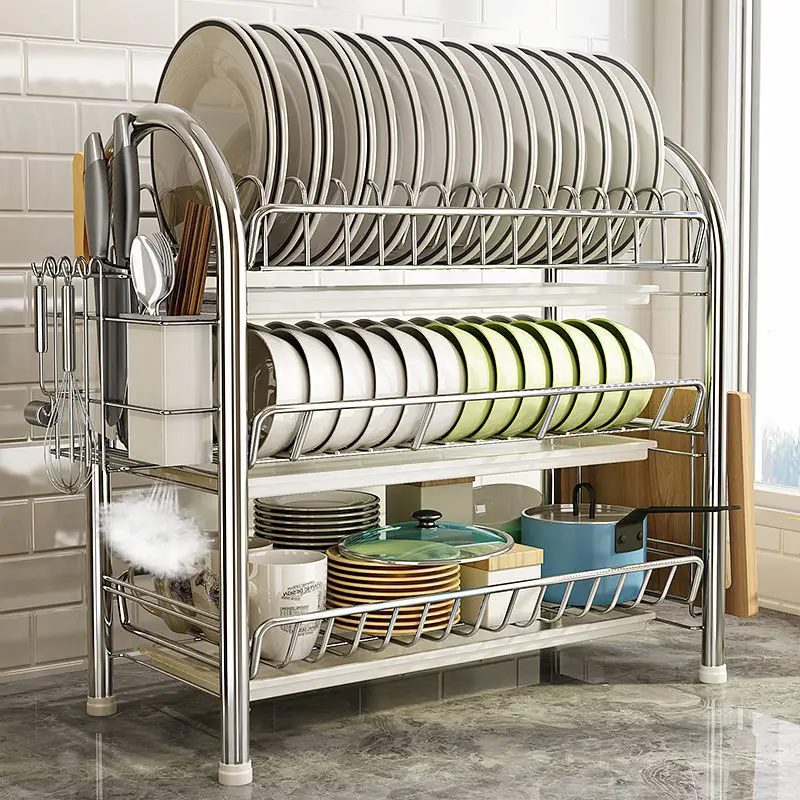 3-Tier Dish Drying Rack Kitchen Storage Shelf with Drain Board ...