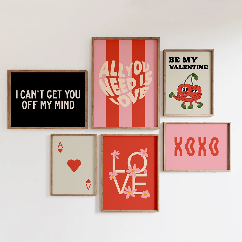 Retro Valentines Day Pink Romantic Loving Heart Posters and Prints ...