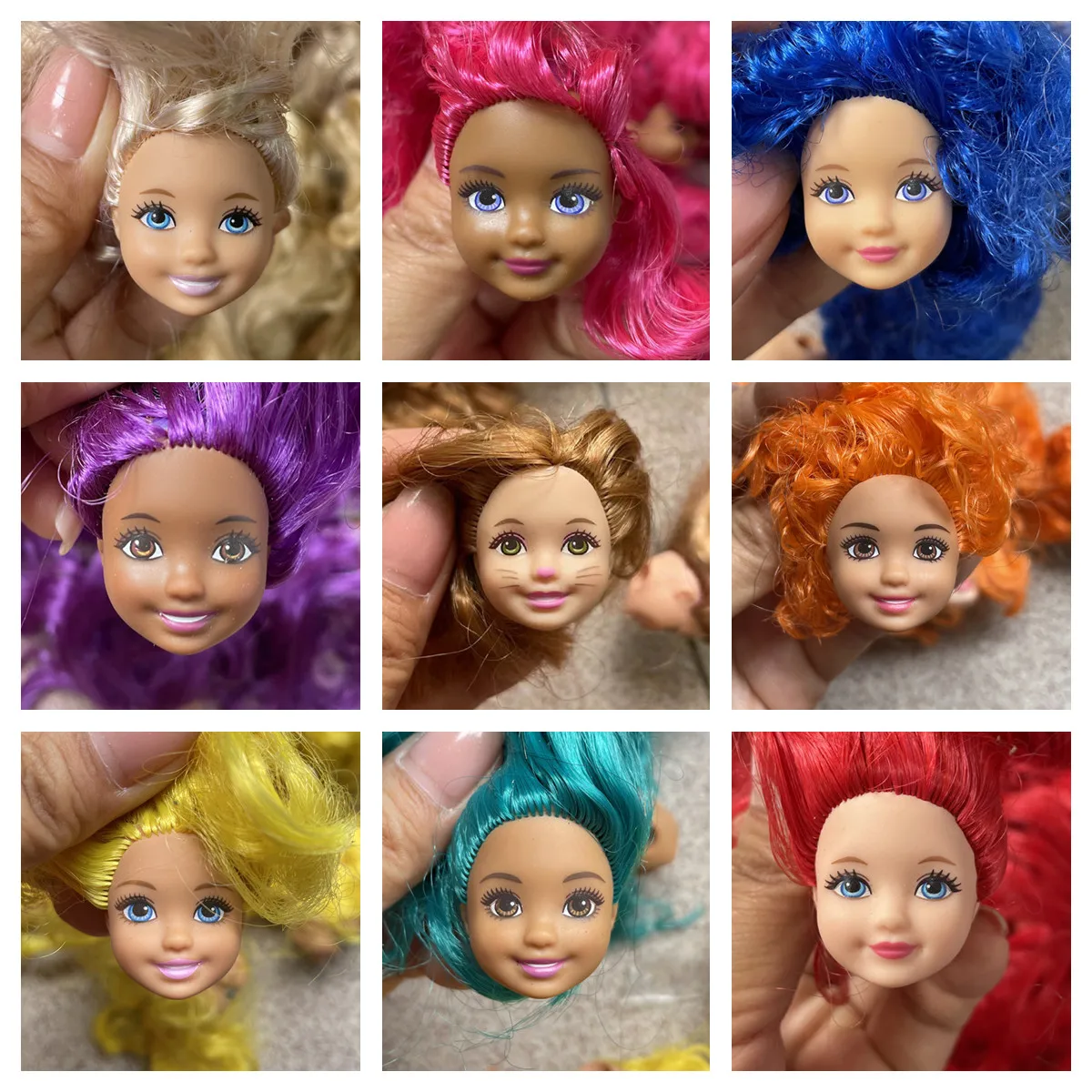 Original Little Kelly Doll Head Colorful Hairs Brown Green Eyes Rare ...