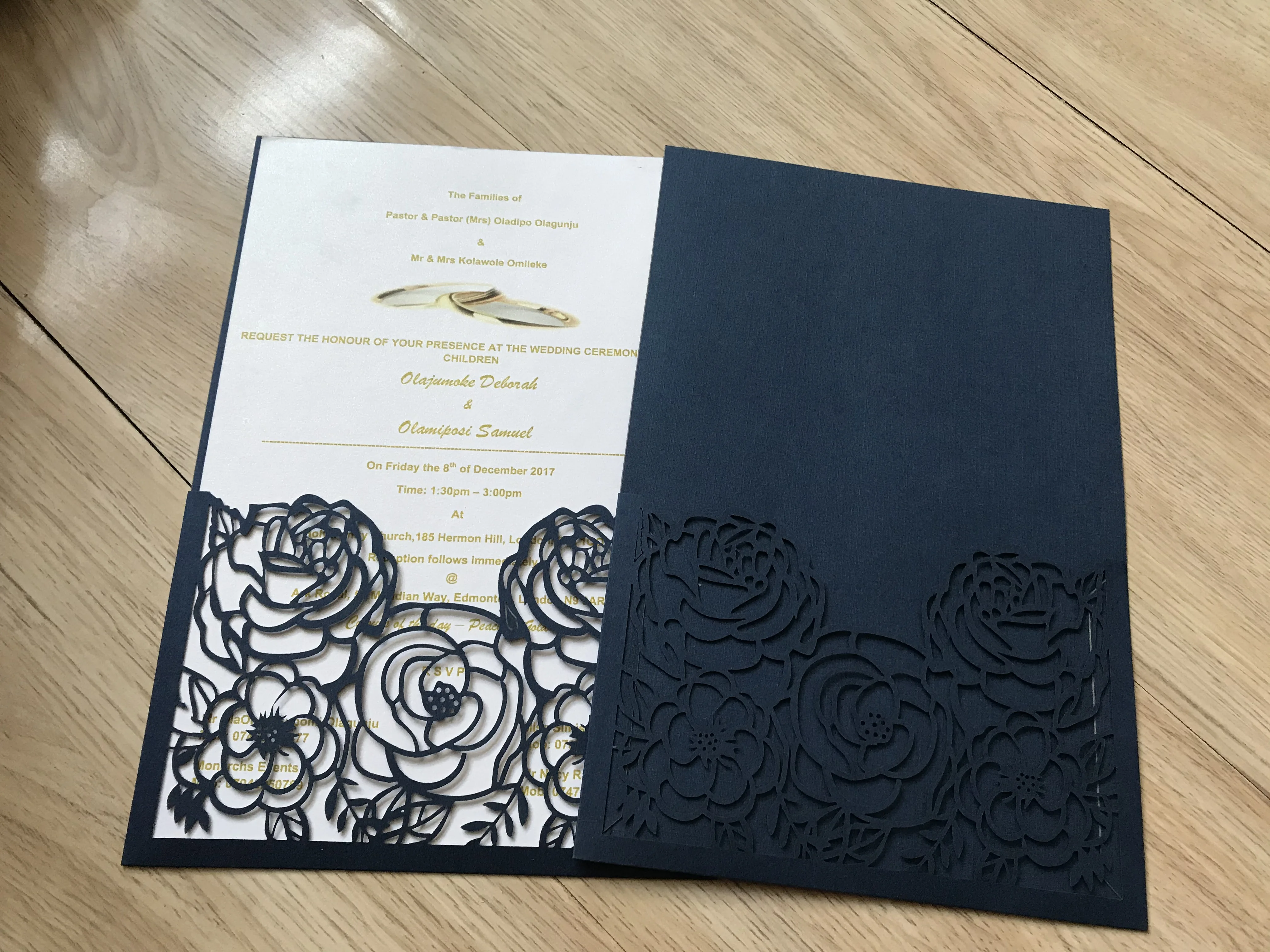 Paper & Party Supplies Navy Midnight blue Pocket wedding invitation ...