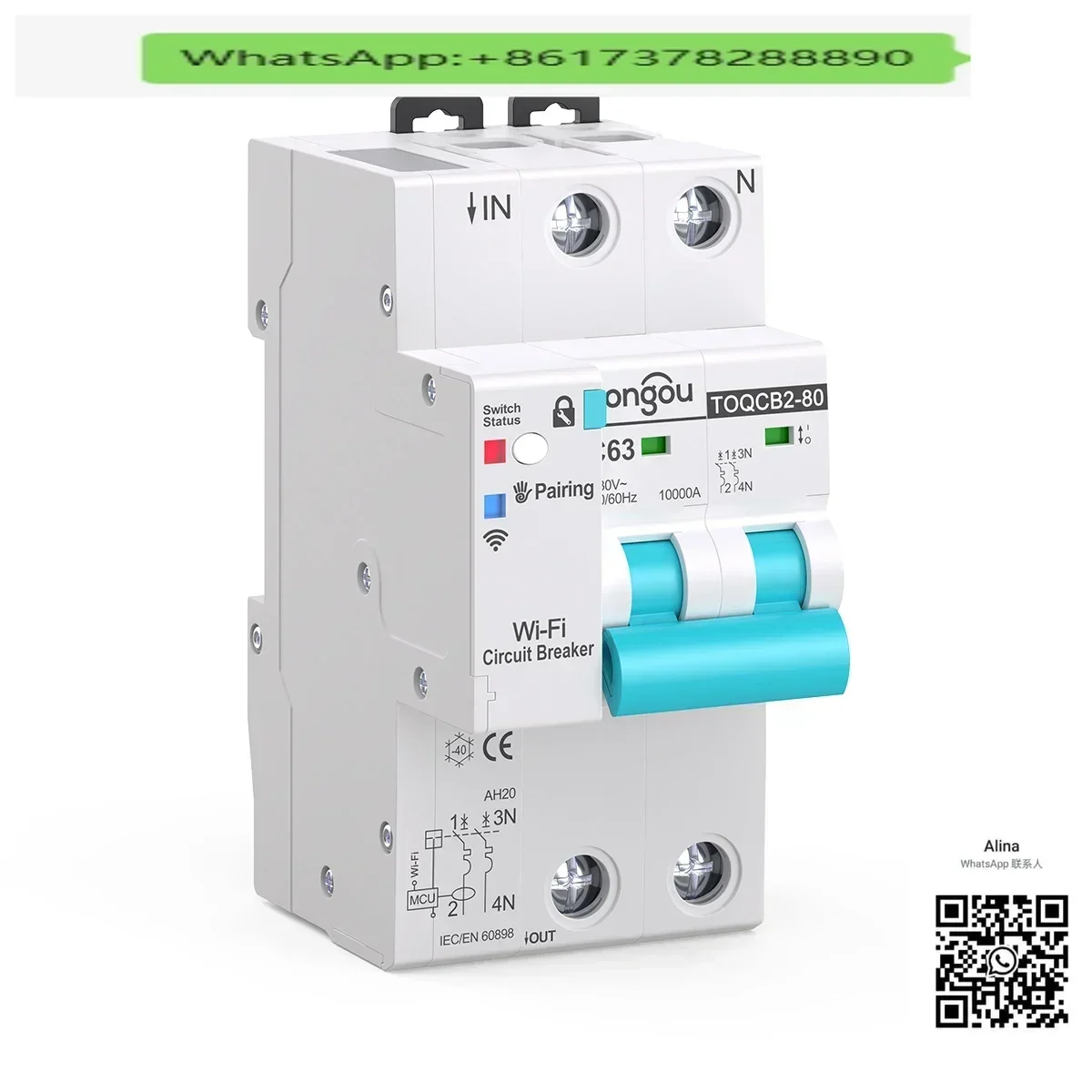 TONGOU API TO-QCB2 Smart Circuit Breaker Wifi 63a 2 Pole Automatic ...