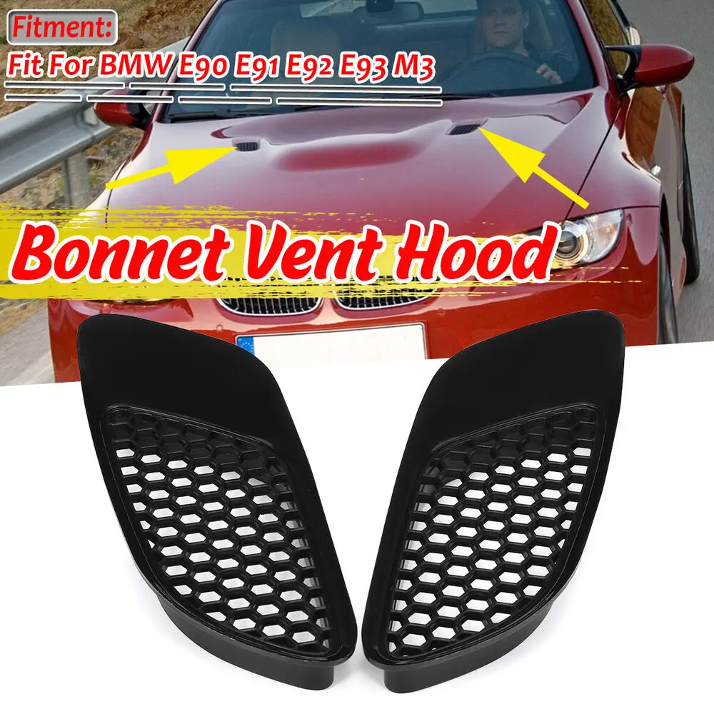 2PCS Glossy Black/Carbon Fiber Look Engine Hood Vent Louvers Air Scoop ...