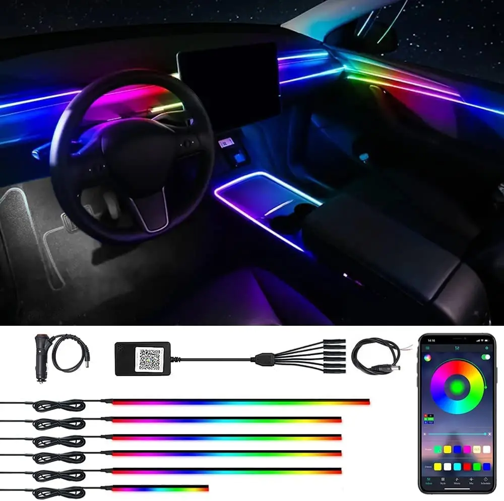 6/5/2 in 1 RGB Led Atmosphere Car Light Interior Acrylic Strip Lights ...