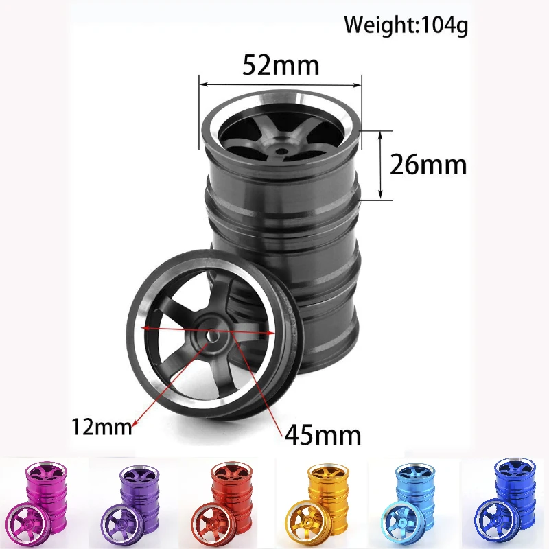 4Pcs-Aluminum-52-26mm-Wheel-Rims-for-RC-1-10-On-Road-Drift-Traxxas-HSP ...