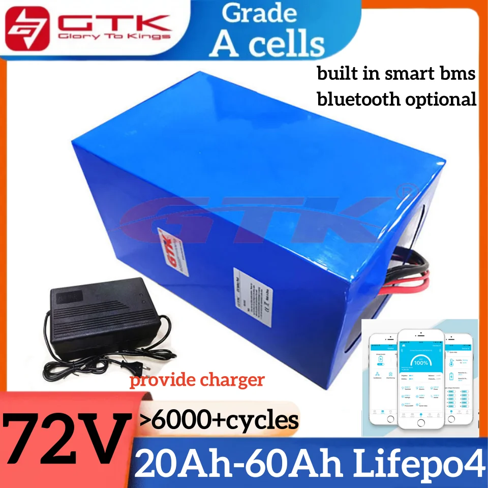 GTK 充電式 Lifepo4 72V 20Ah 30Ah 40Ah 50Ah 60Ah リチウム電池 1000 ワット 2000 ワット ...