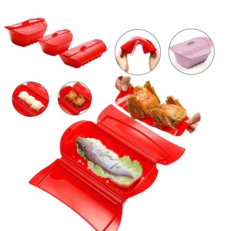 Food-Silicone-Steamer-Microwave-Steamer-Box-with-Lid-Steamed-Fish ...